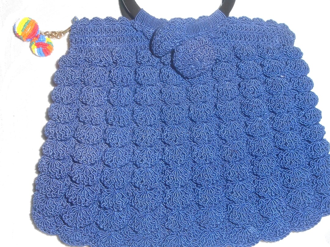 Royal Blue Crocheted Popcorn Purse, Thread-like Cord in a Popcorn-like ...