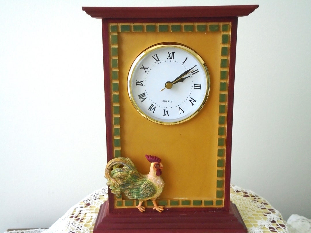 Clock W/ Rooster, Farmhouse Kitchen Mantle Clock. Rooster Affixed to ...