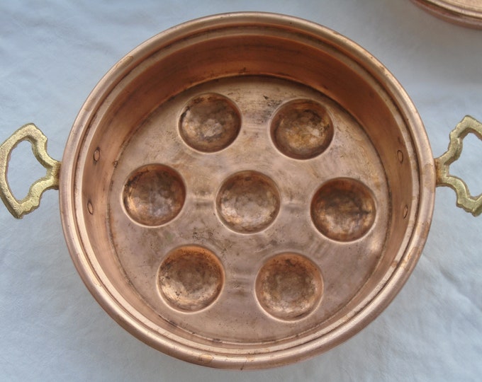 Copper Escargot Pan W/ Handles, Ebelskiver Pan, Egg Poaching Pan, Dutch ...