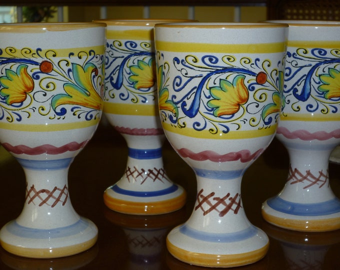 Set of 4 Italian Pottery Wine Goblets Ceramiche Chalice Goblet Medieval ...