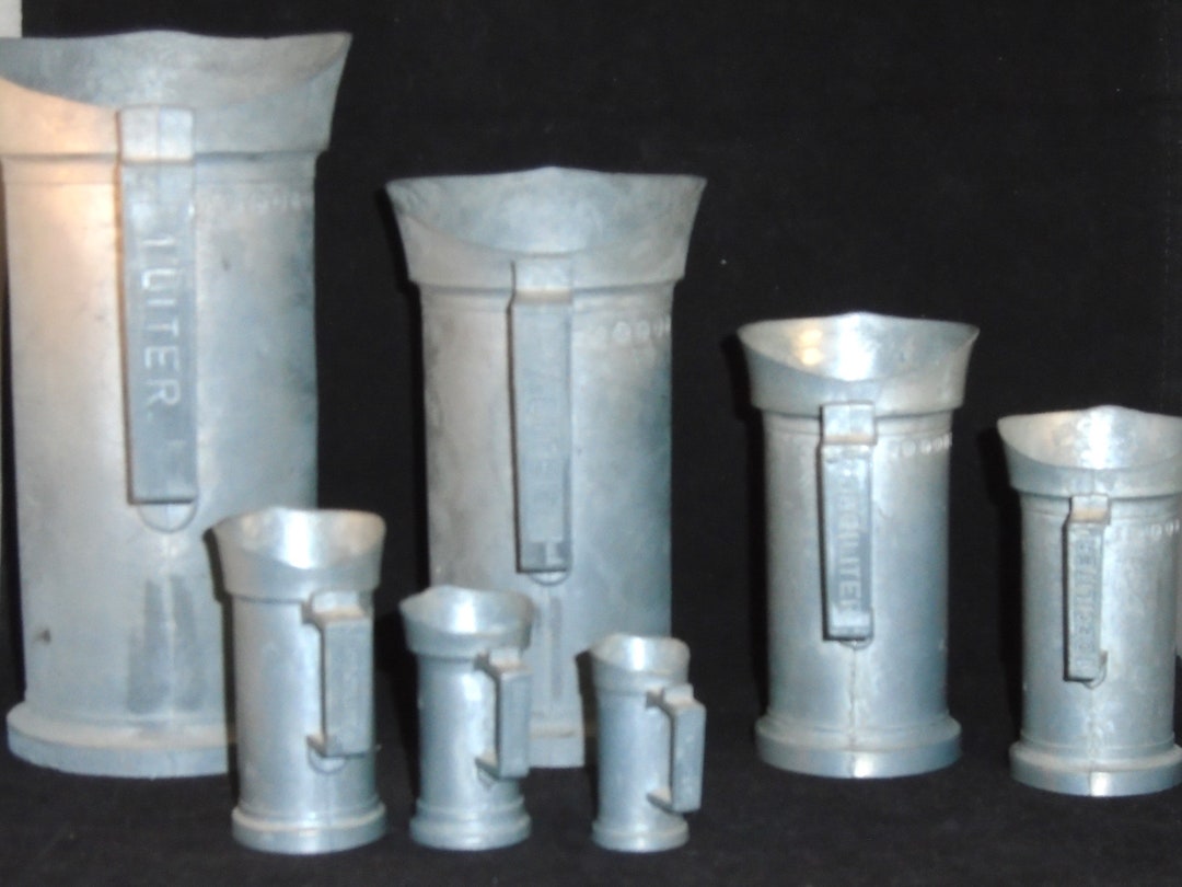 Seven Antique French Pewter Measuring Cups, Liter Measuring Tankards ...