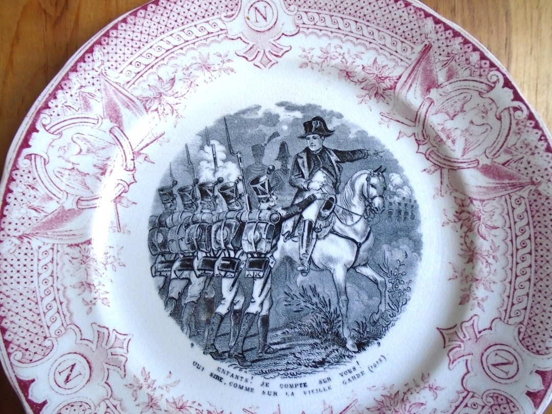 French Napoleon Plates, Eight (8) Red and Black Transferware ...