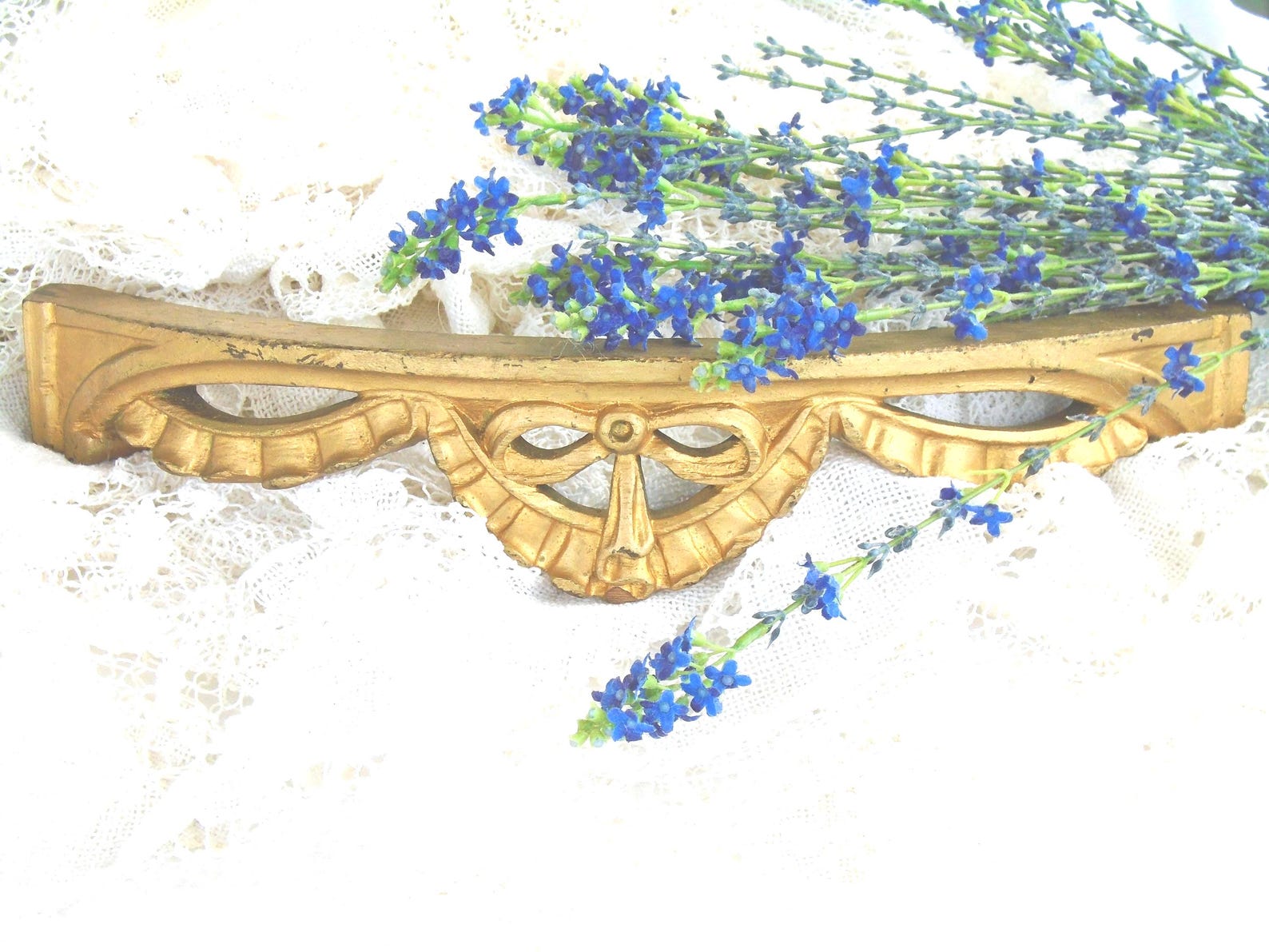 Decorative Trim, Ruffled W/bow, Wood Trim. Gold Salvaged Piece. Pretty ...