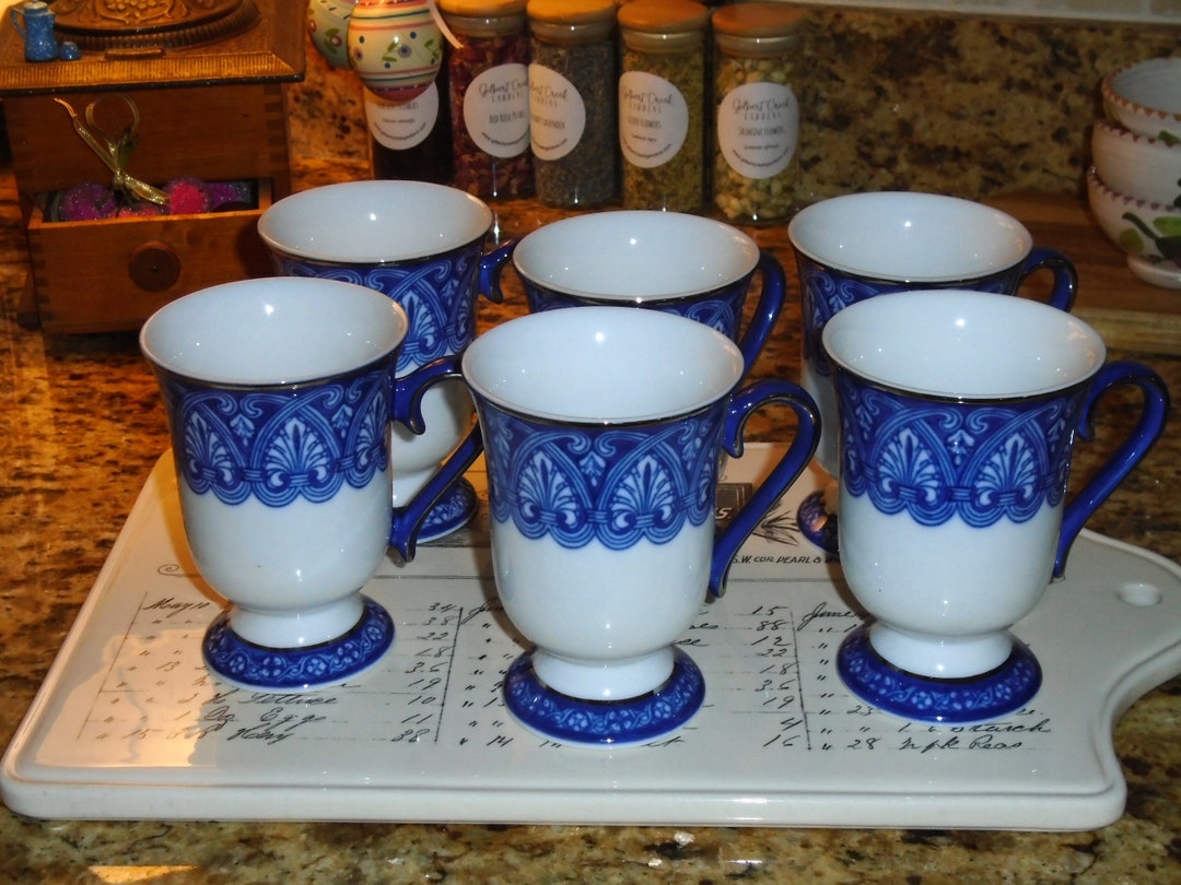 Bombay Company Pedestal Cups, Blue and White Tea/coffee Cups. 1980 ...