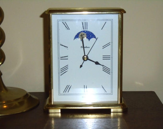 Chelsea Moon Phase Clock, Hermle 2100 Quartz Heavy Brass Desk Mantel ...