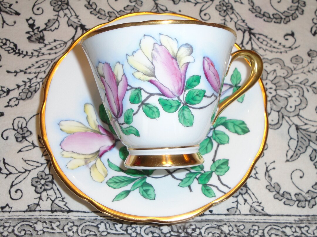 Tuscan Hand Painted Magnolia Blossom English Bone China Teacup and ...