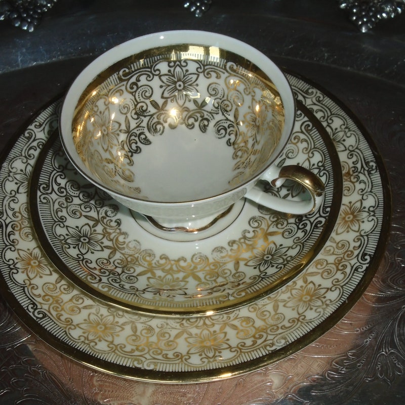 White and Gold China - Etsy