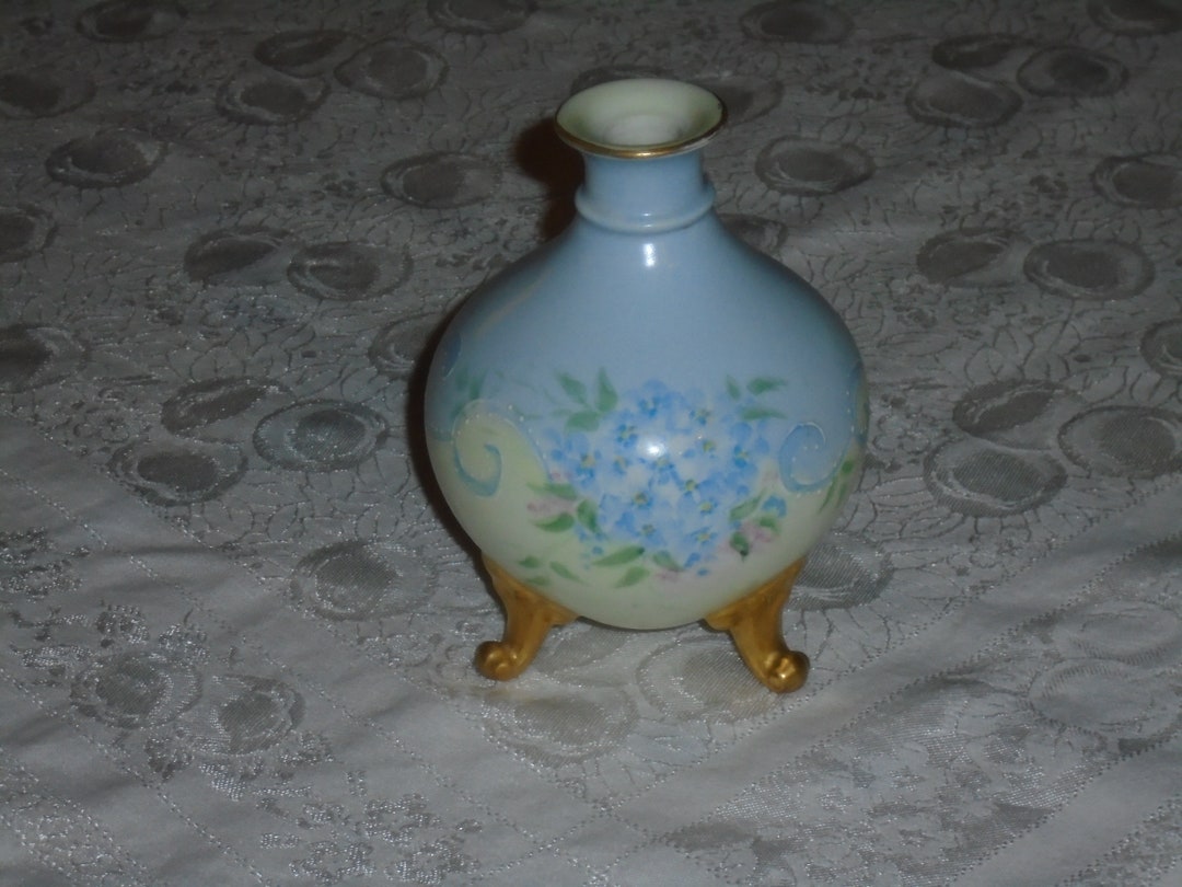 Goa, Limoge French Vase, Blue Forget-me-nots, Hand Painted, Powder Blue ...