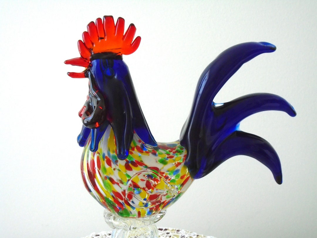 Art Glass Rooster, Stands 10 1/4 High, About 8 Wide. Clear Glass ...