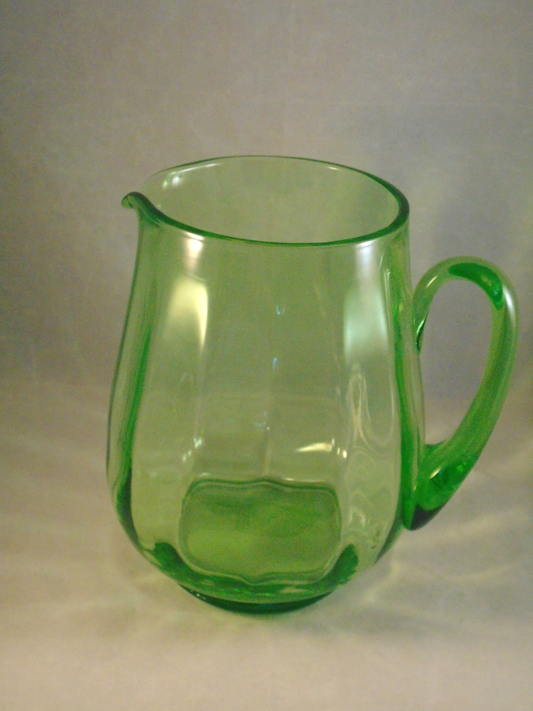 Blown Glass Green Ribbed Pitcher, Clear Green Glass, No Scratches or ...