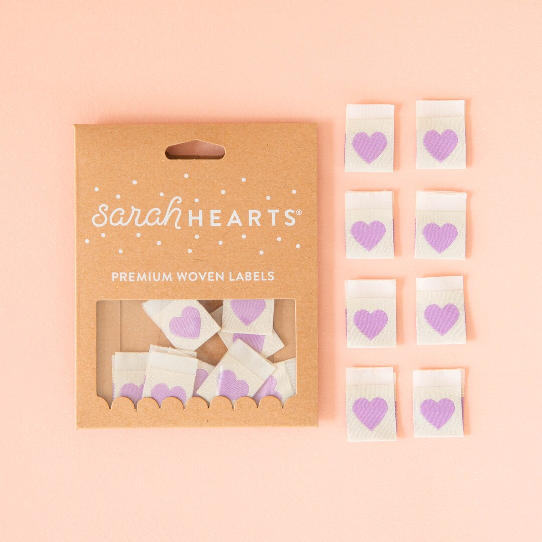 Sarah Hearts Purple Heart Woven Labels Sewing Woven Clothing Label Tags ...