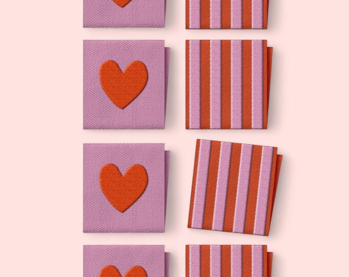 Set of 8, Red Heart and Stripe Square Garment Labels, Matchy Matchy ...