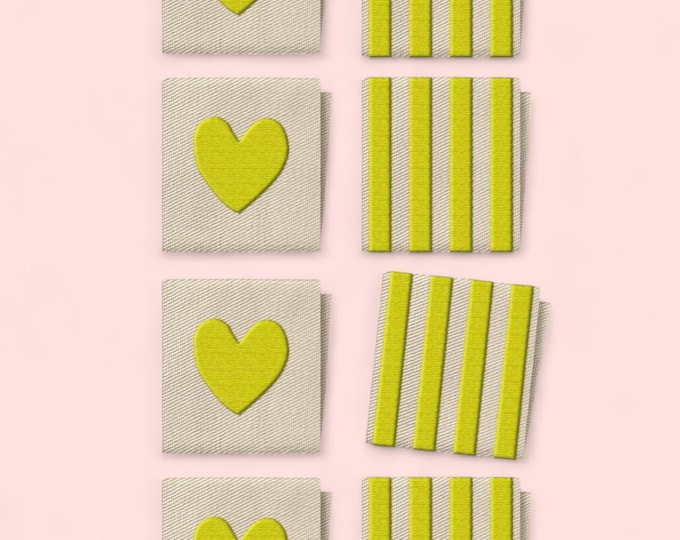 Set of 8, Red Heart and Stripe Square Garment Labels, Matchy Matchy ...