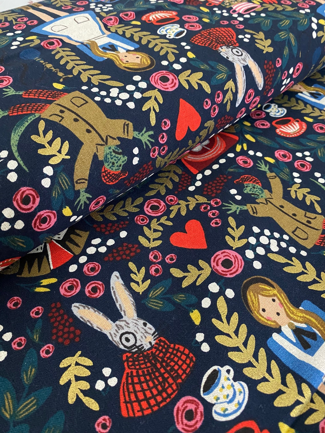 Rifle Paper Co Fabric 1/2 Yard - CANVAS Alice in Wonderland - Navy ...