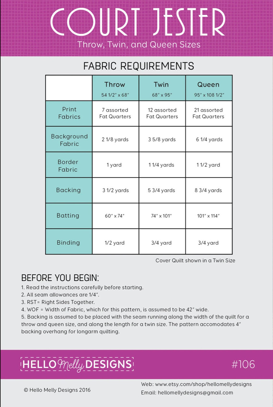 Court Jester Quilt Pattern Quilt Pattern by Hello Melly Designs- Paper ...