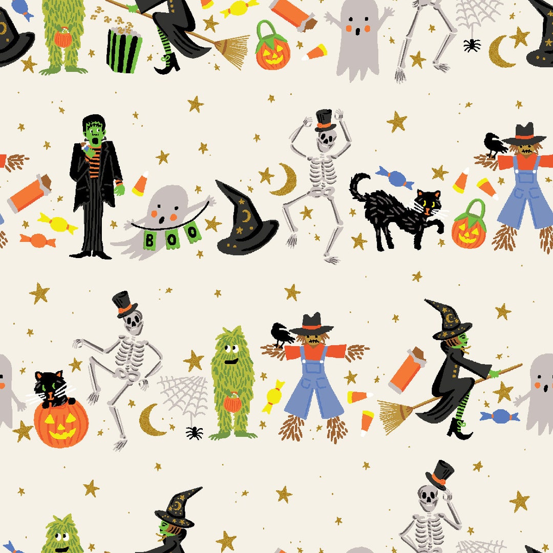 1/2 Yard - Rifle Paper Co. - Halloween Parade - Cream Metallic Fabric ...