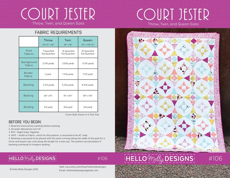 Court Jester Quilt Pattern Quilt Pattern by Hello Melly Designs- Paper ...