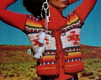 Vintage Crochet Pattern Indian Aztec Sweater Vest Southwestern Tie Top ...