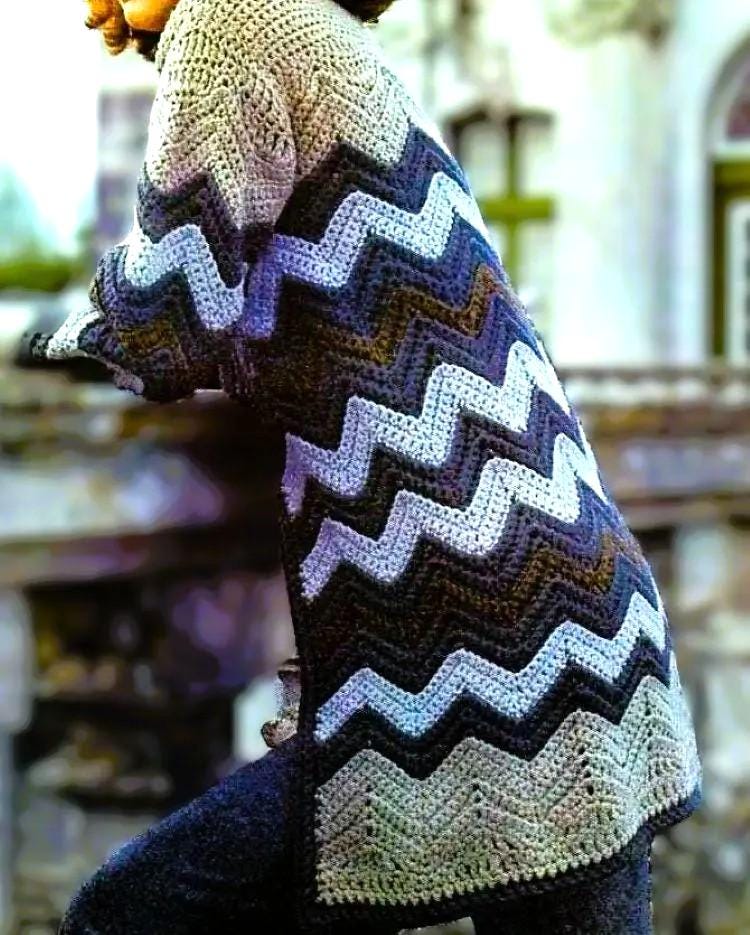 Crocheted Chevron Cardigan Sweater Pattern Digital Download Vintage ...