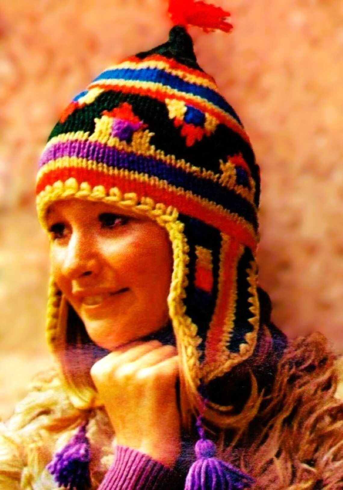Peruvian Knitted Ear Flap Hat Pattern Digital Download Vintage Knitting ...
