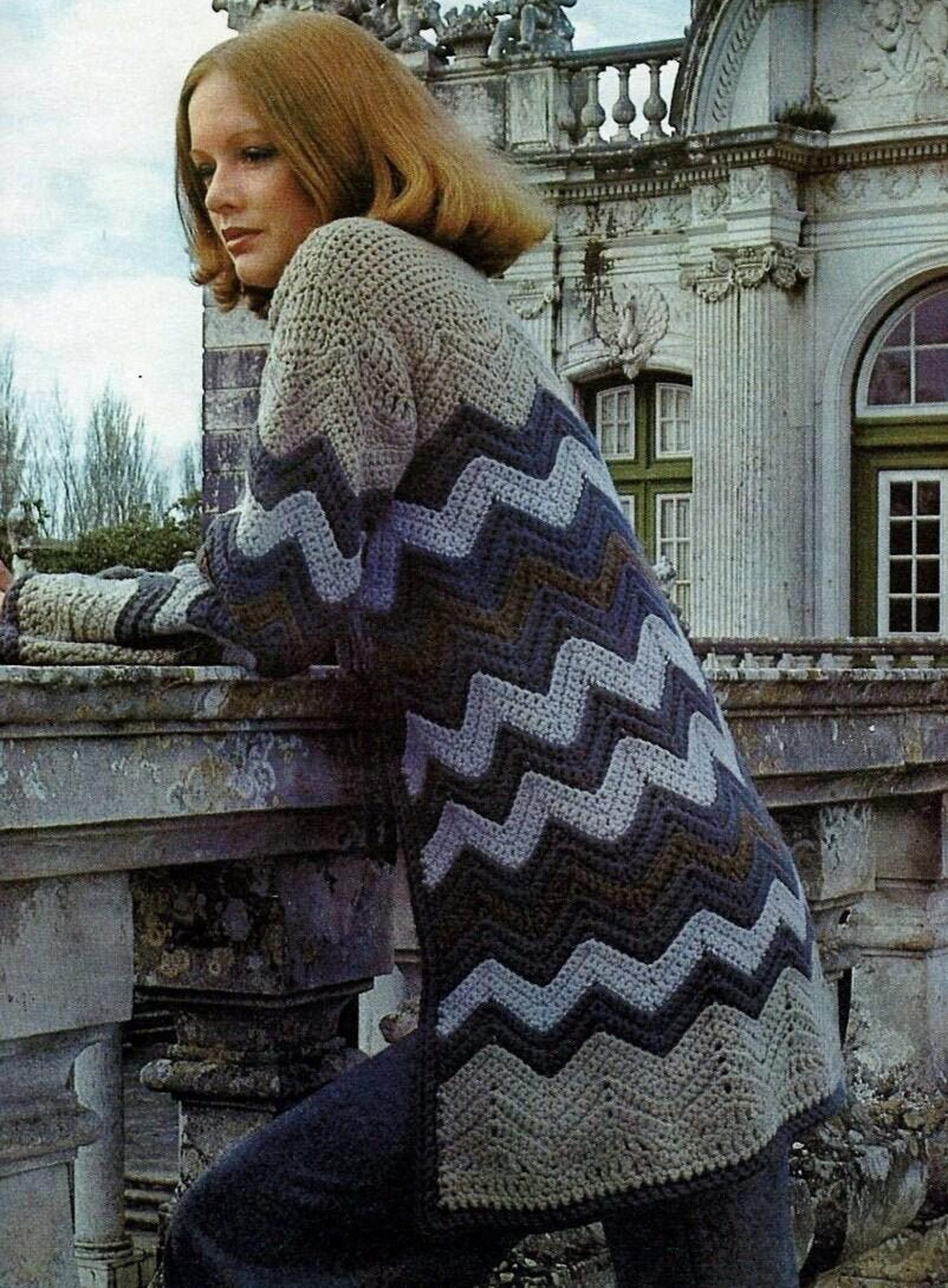 Crocheted Chevron Cardigan Sweater Pattern Digital Download Vintage ...