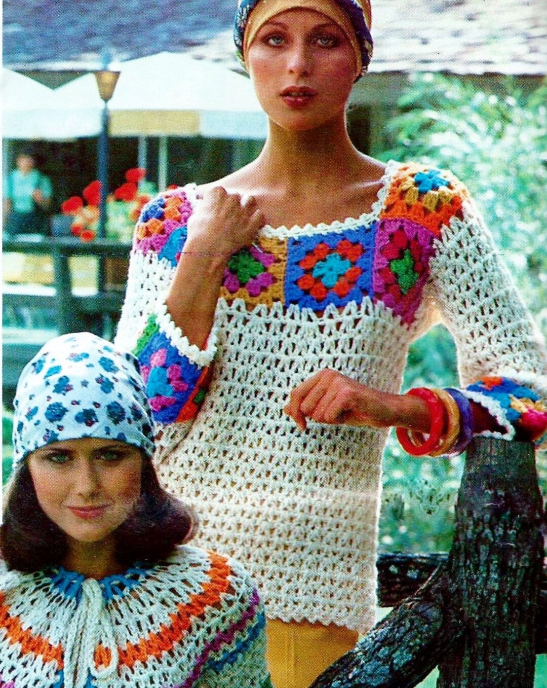 Crocheted Granny Square Peasant Blouse Pattern Digital Download Vintage ...