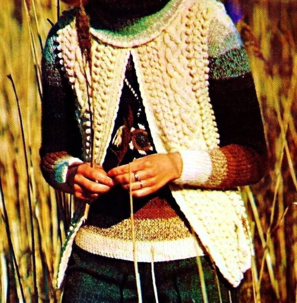 Fisherman Knit Cable Vest and Sweater Patterns Digital Download Vintage ...