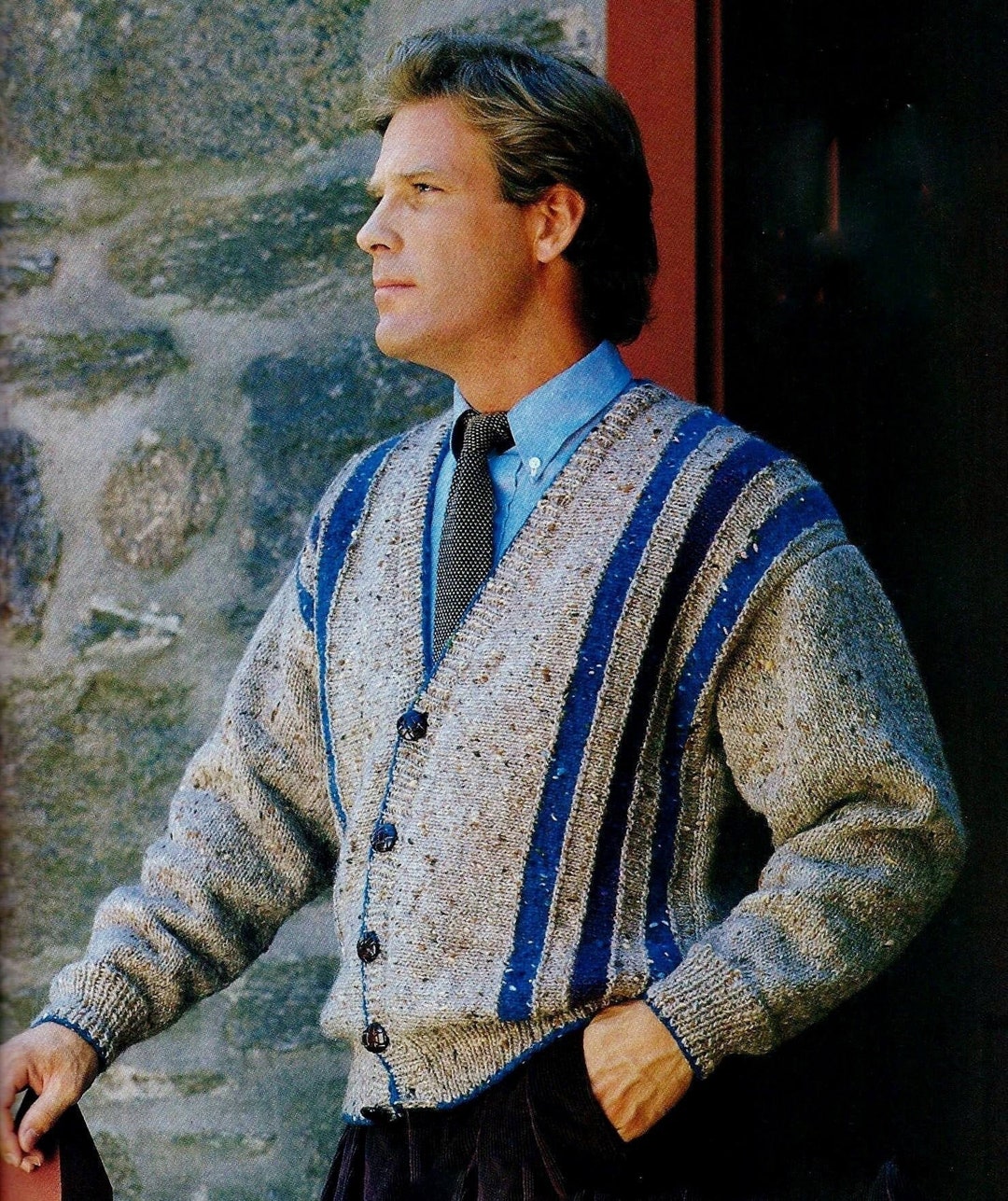 Knitted Men's Cardigan Sweater Pattern Digital Download Vintage ...