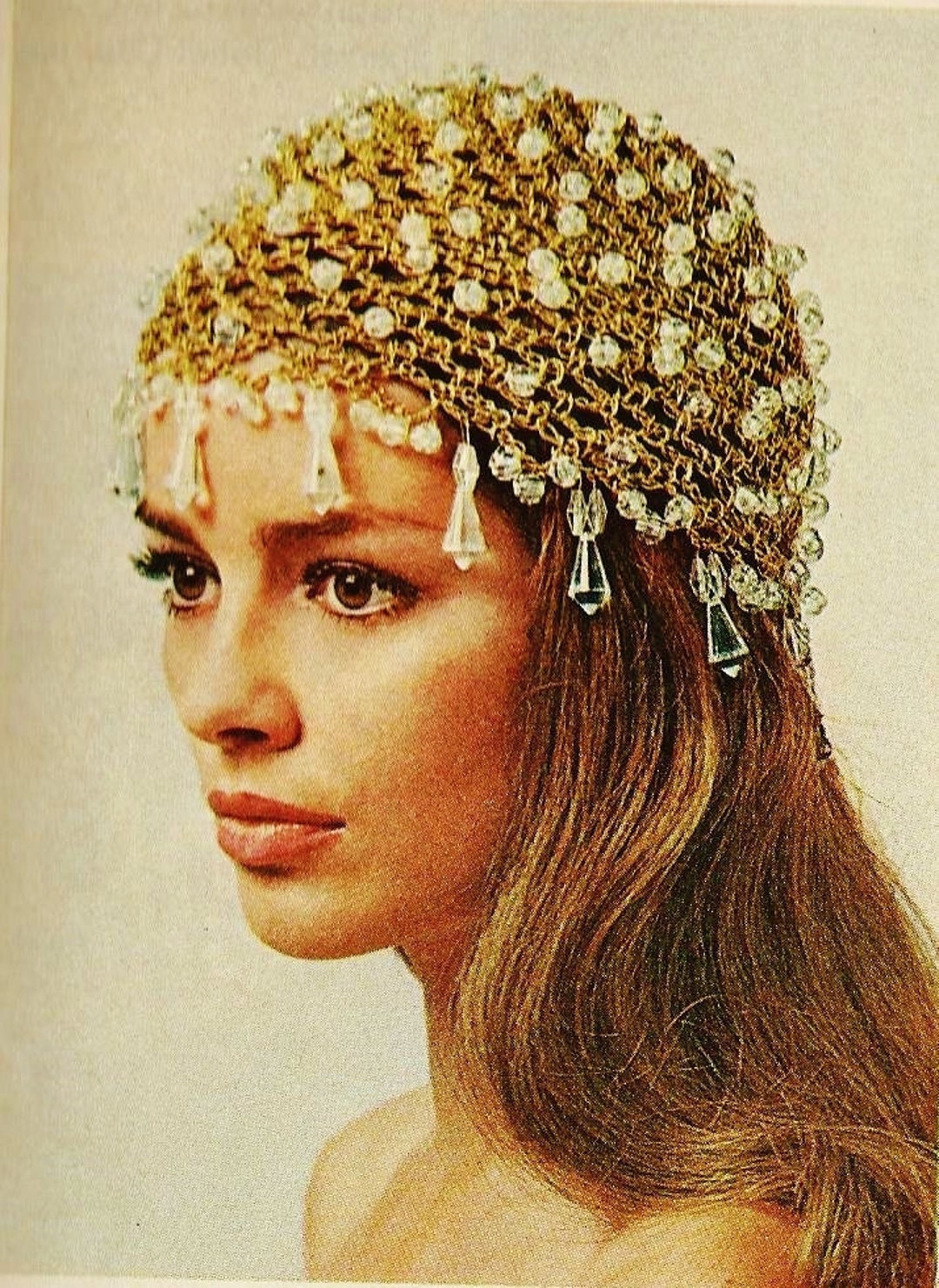 Crocheted Gold and Crystal Hat Pattern Digital Download Vintage Crochet ...
