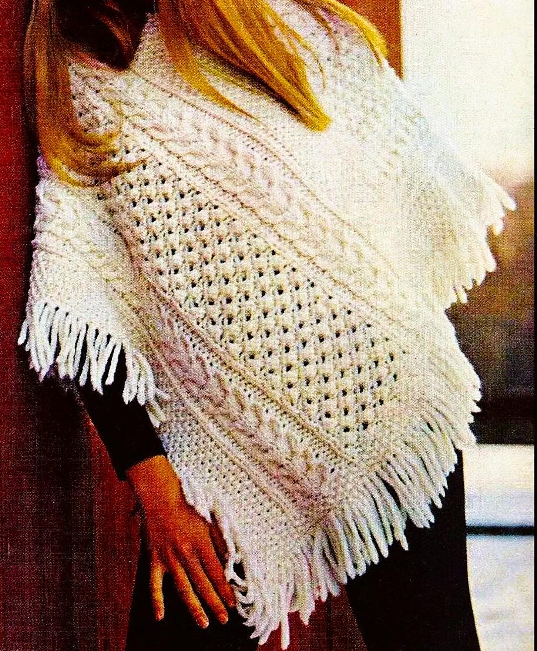 Knitted Irish Cable Poncho Pattern Digital Download Vintage Knitting ...