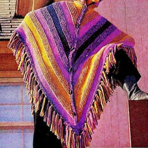 Knitted Hooded Poncho With Cap Patterns Digital Download Vintage ...