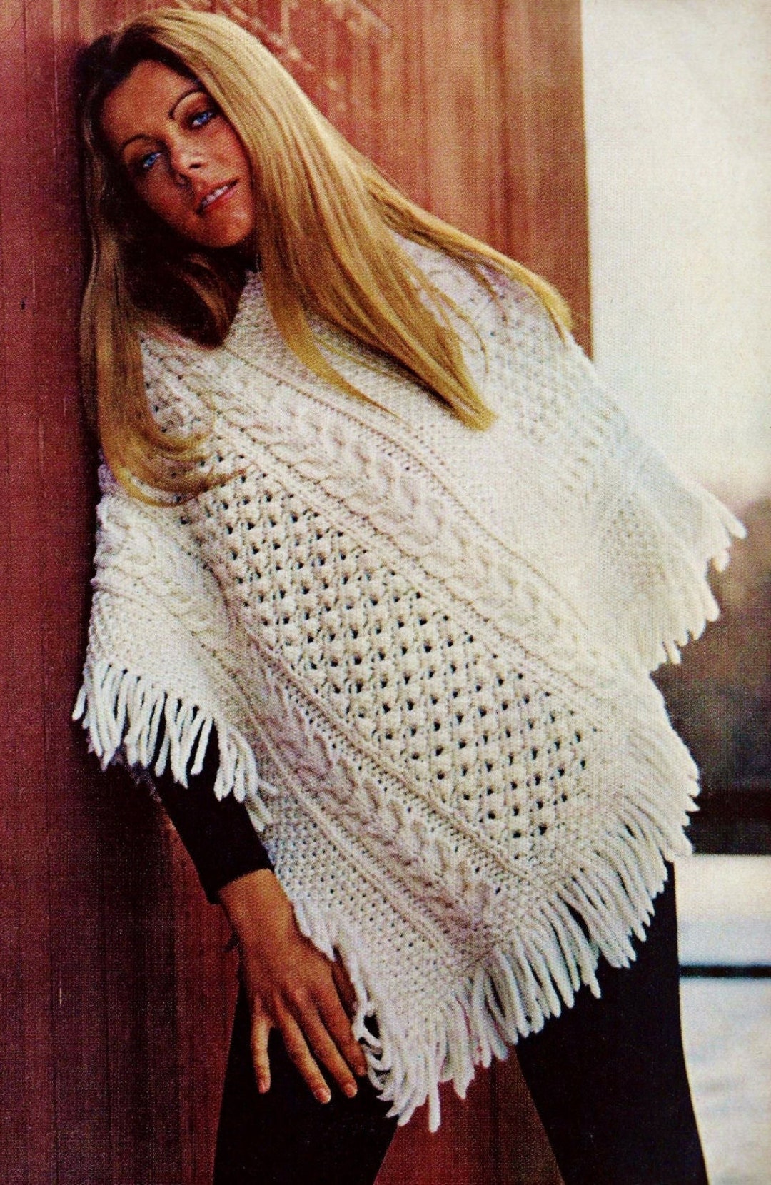 Knitted Irish Cable Poncho Pattern Digital Download Vintage - Etsy
