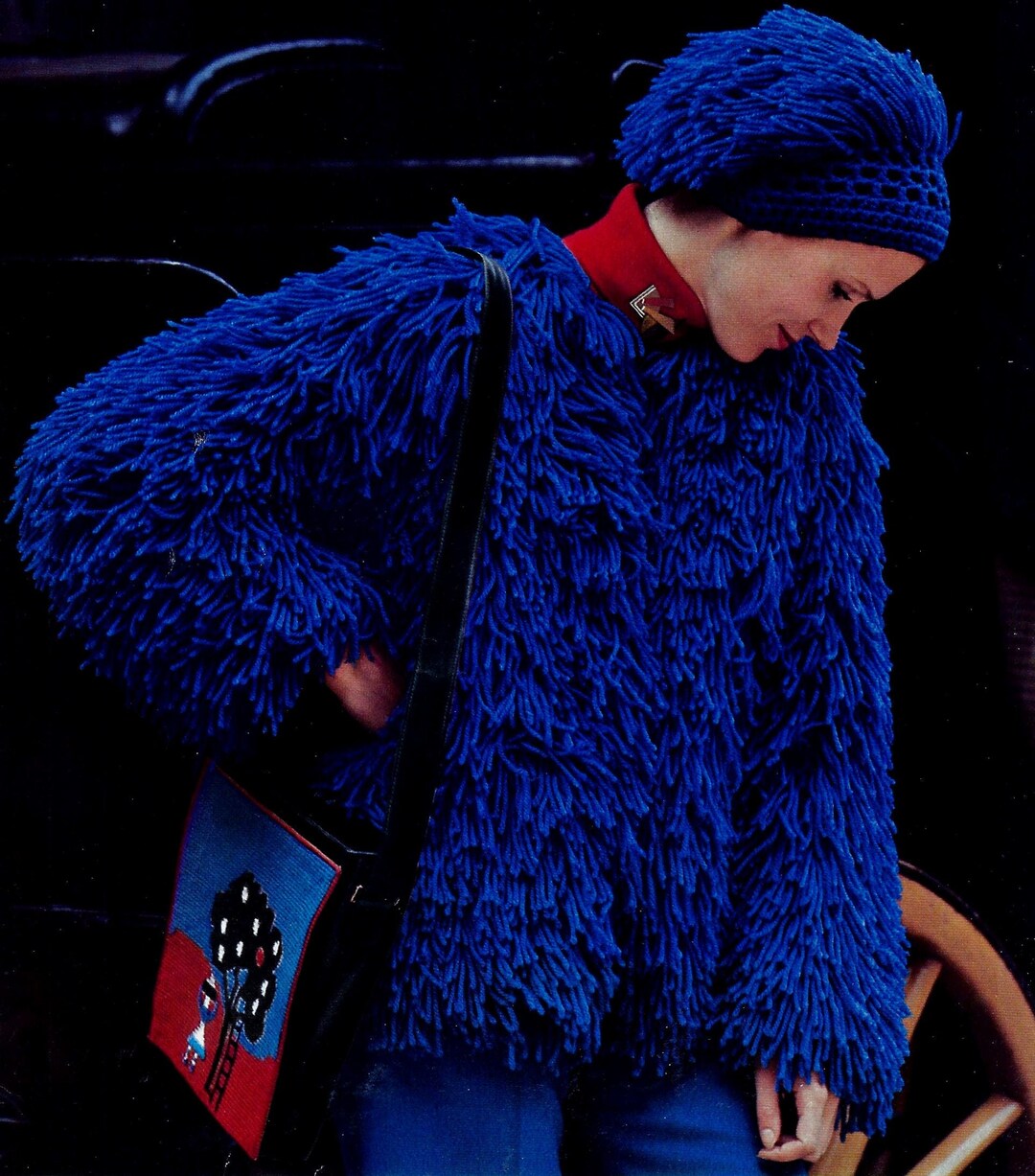 Crocheted Shaggy Jacket and Hat Patterns Digital Download Vintage ...