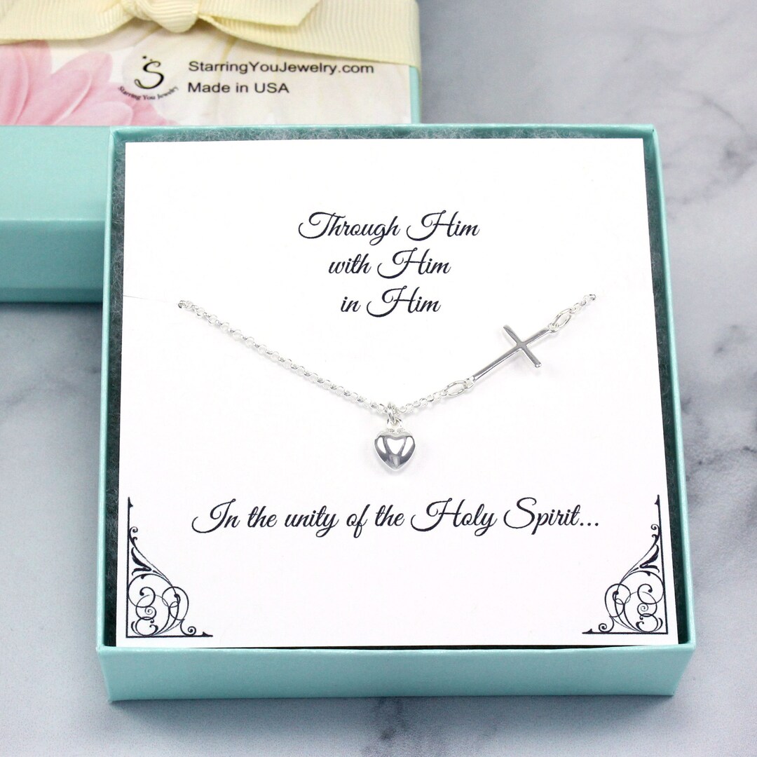 Confirmation Gift: Sideways Cross Necklace Sterling Silver With Heart ...
