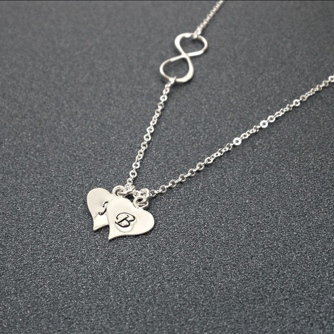 Personalized Initial Heart Charm Necklace - Sterling Silver - 2 Custom ...