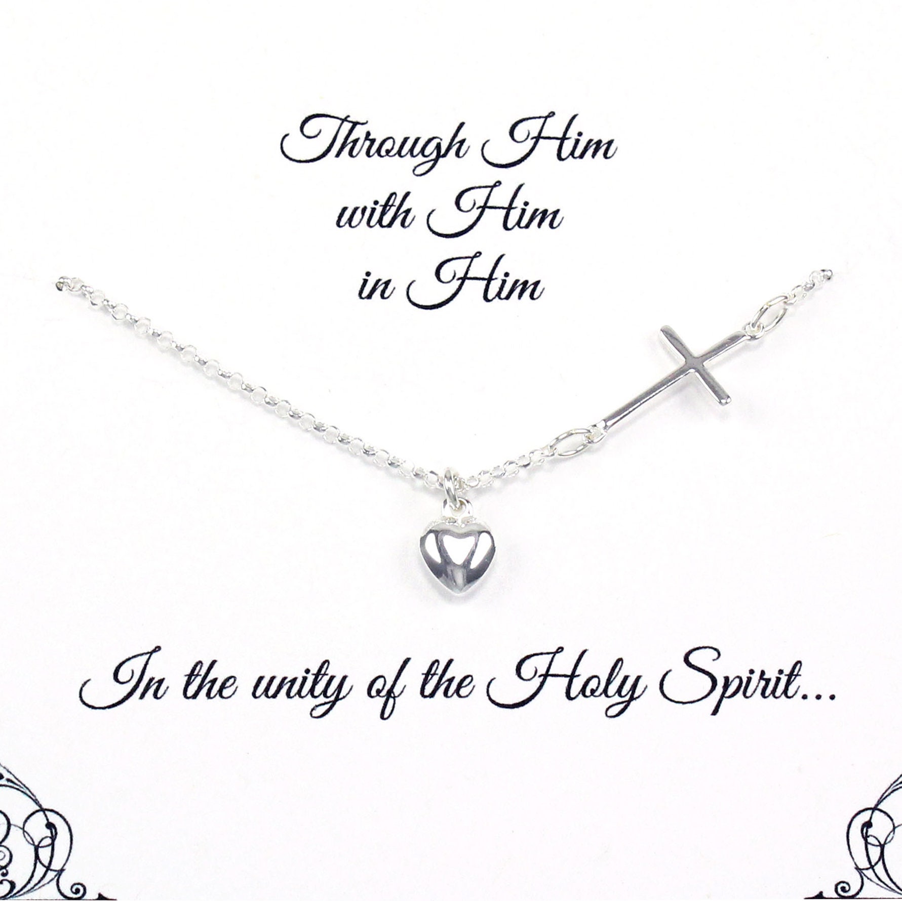 Confirmation Gift: Sideways Cross Necklace Sterling Silver With Heart ...