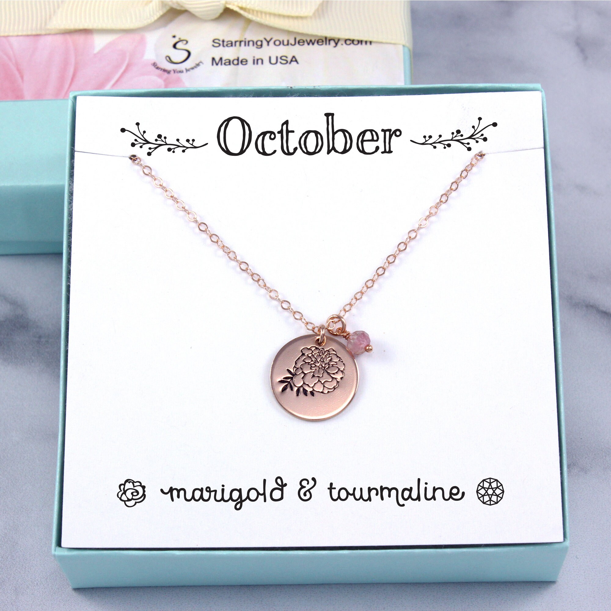October Birth Flower Birthstone Necklace, Personalized Birthday Gift ...