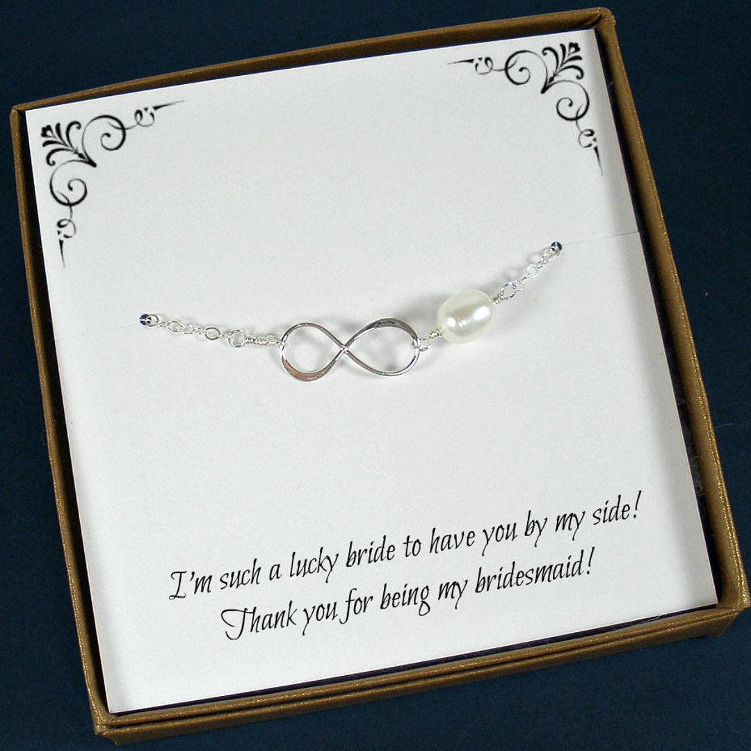 Sterling Silver Infinity Pearl Bracelet - Bridesmaid Thank You Gift ...