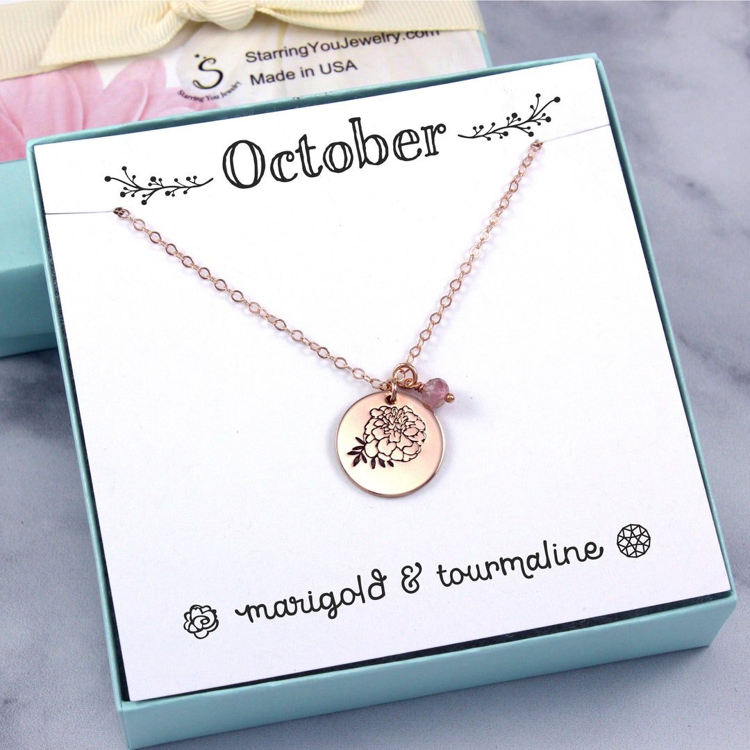 October Birth Flower Necklace, Personalized Birthday Gift, Marigold ...