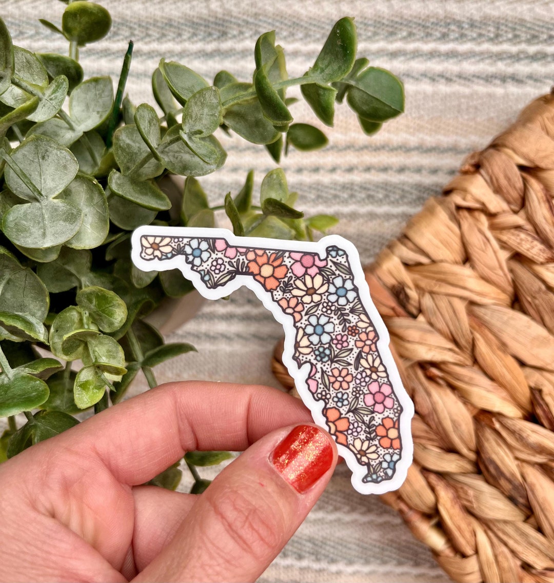 Floral Florida State Sticker Pretty State Sticker Florida State Sticker ...