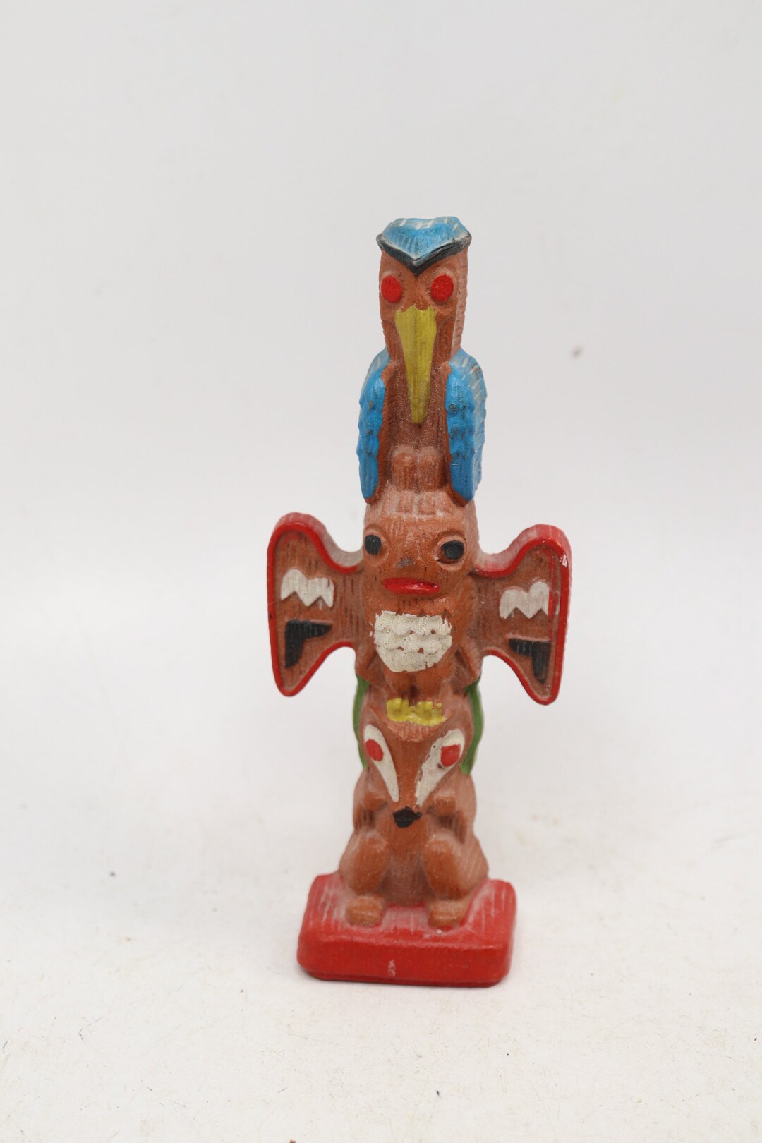 Vintage Souvenir Clay Totem Pole - Hand Painted Totem Pole - Folk Art ...