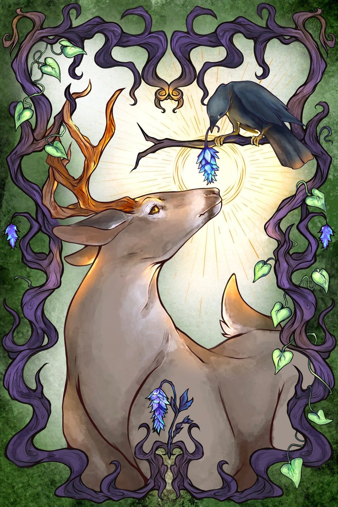 The Deer and Raven Print - Etsy