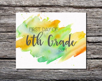 First Day of School Sign / 8th Grade / Watercolor / Green | Etsy