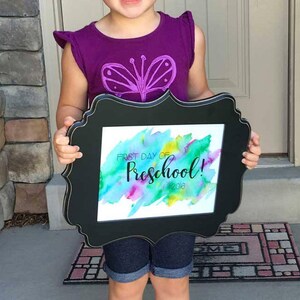 First Day of School Sign, 1st Grade, Watercolor, Green Purple, First ...