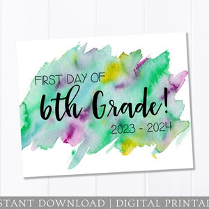 First Day of School Sign 6th Grade Watercolor Green Purple - Etsy