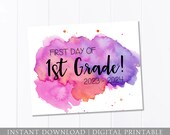 First Day of School Sign First Grade Watercolor First Day - Etsy