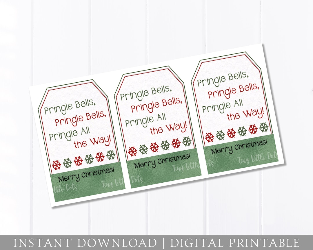 Christmas Gift Tag, Pringle Bells, Neighbor Gift, Red Green, DIGITAL ...
