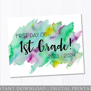 First Day of School Sign 1st Grade Watercolor Green Purple - Etsy