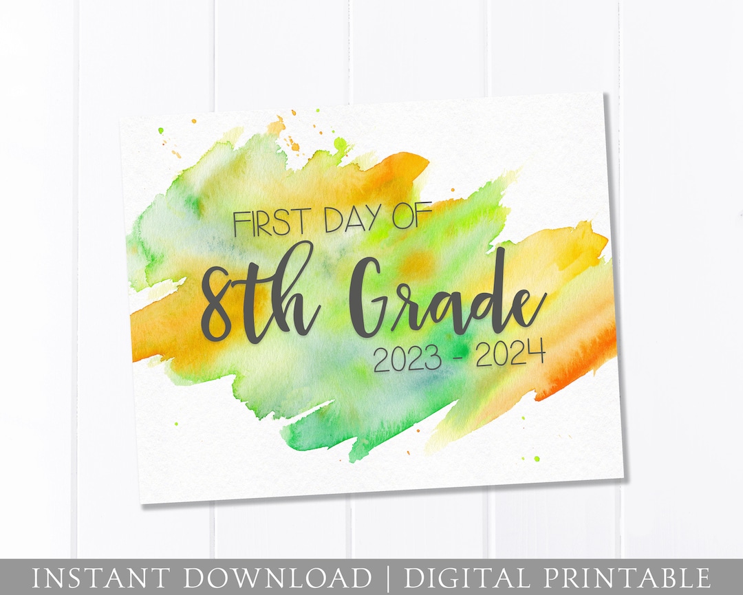 First Day of School Sign 8th Grade Watercolor Yellow Green - Etsy