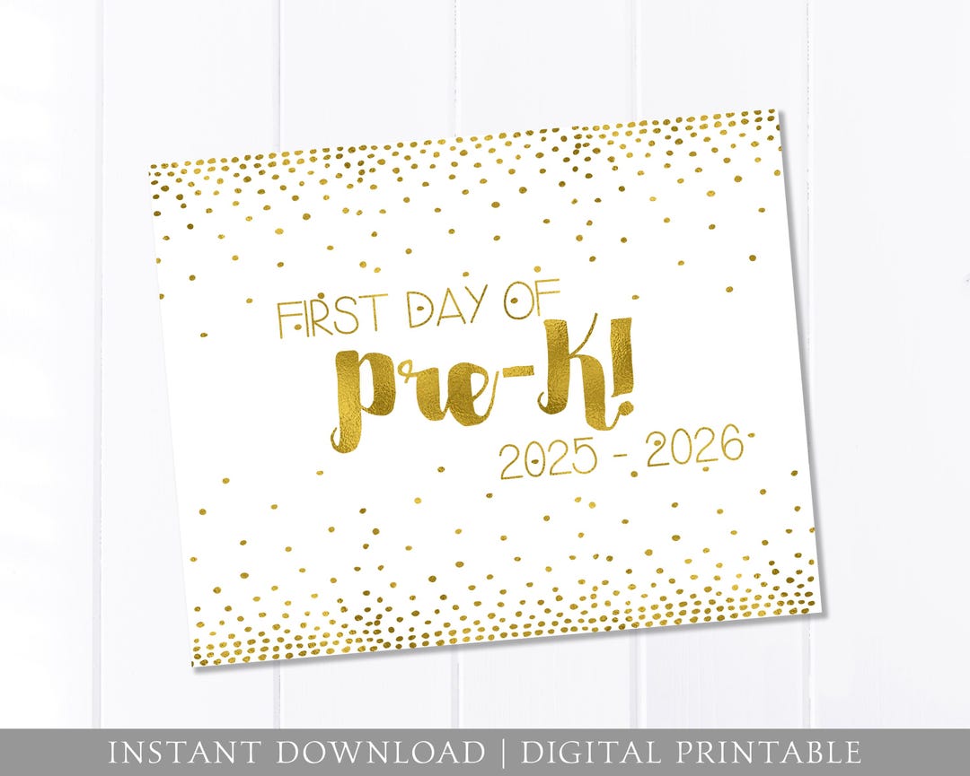 First Day of School Sign, Pre-k, 1st Day Sign, Gold Confetti Dots, Girl ...